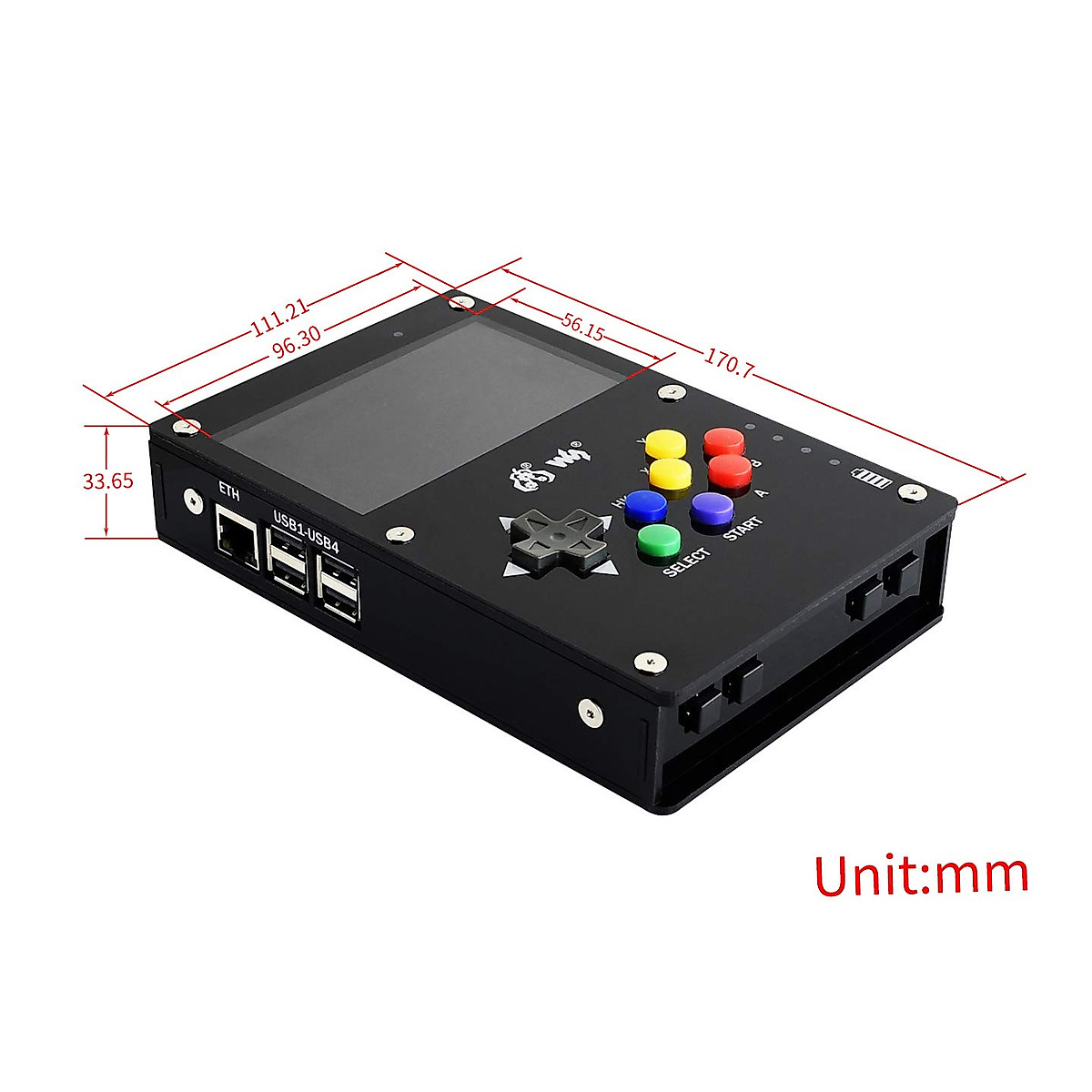 waveshare GamePi43 Portable Video Game Console Compatible with Raspberry Pi B+/2B/3B/3B+ 4.3inch IPS Display 800×480 Pixels Raspberry Pi 3B+ Included