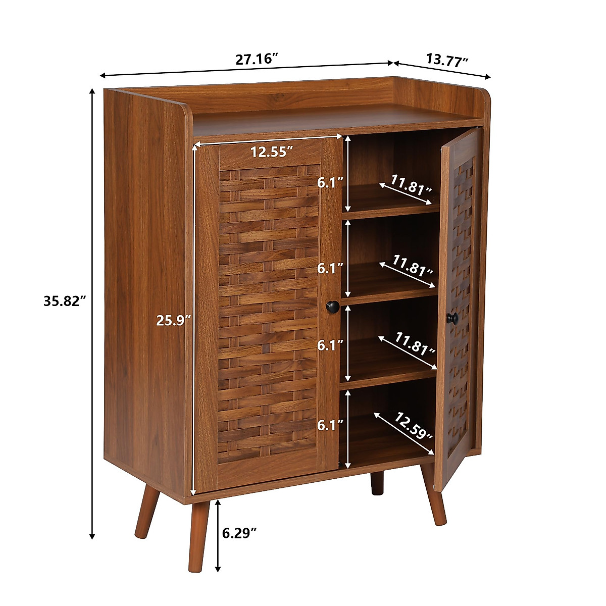 NVETHM Shoe Cabinet, Shoe Storage Cabinet with Two Rattan Doors and Adjustable Shelves, Free Standing Shoe Rack for Entryway, Living Room (Walnut)