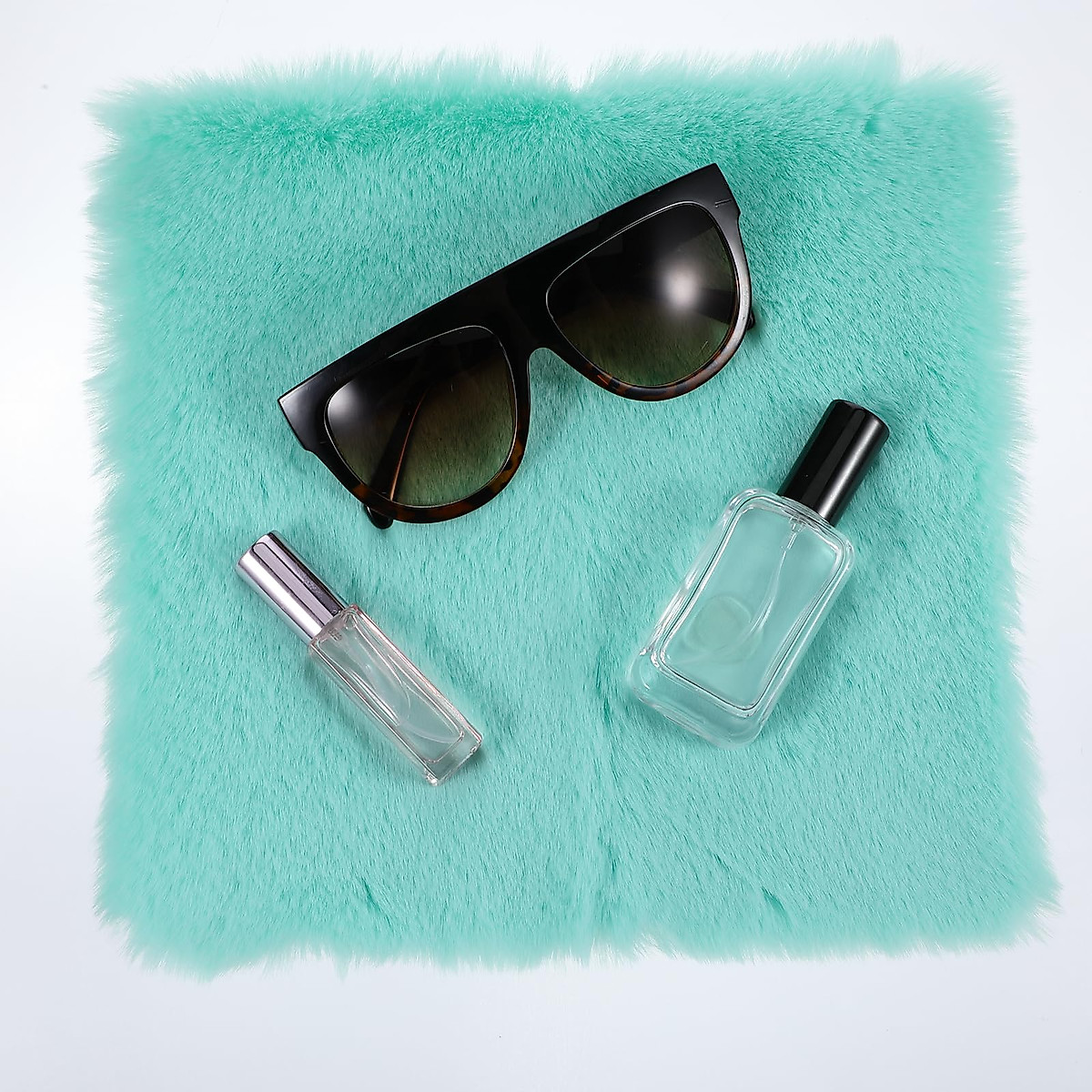 10 Inches Faux Fur Seat Cushion Mini Rug Fluffy Soft Rug Cushion Small Square Faux Fur Rug Photography Props Background Nail Mat Fluffy Chair Pad for Living Room Sofa Bedroom Floor(Lake Blue)