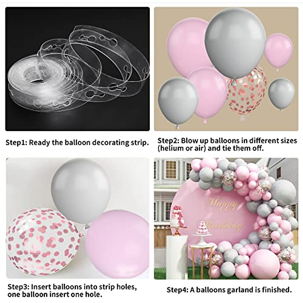 Pink Balloon Garland Arch Kit, 95Pcs Grey Pink Confetti Latex Balloons for Baby Shower Wedding Birthday Graduation Anniversary Bachelorette Party Background Decorations