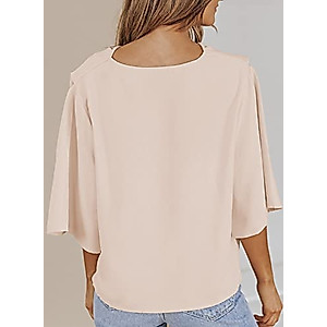 Dokotoo Women's V-Neck Wrap Top - Short Sleeve Chiffon Blouse, Trendy, Casual, Work, Apricot, XL