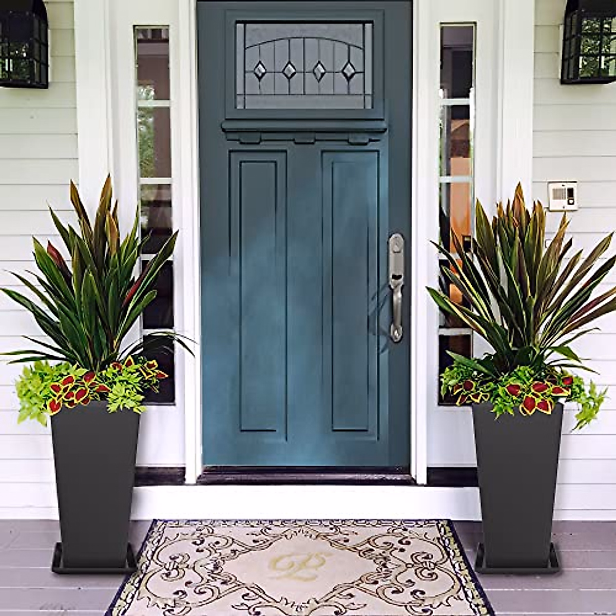 Elevens Tall Planters 30 Inch Tapered Square Planters Garden Flower Pots,Large Planter for Patio,Indoor/Outdoor Planter with Tray Black-2 Pack