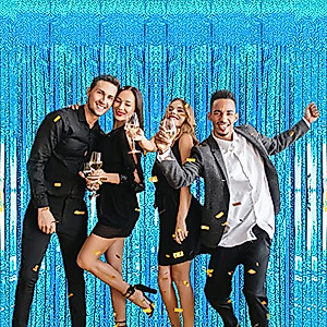 2 Pack 3.2ft x 8.2ft Blue Foil Fringe Curtains Photo Backdrop Party Decorations, Metallic Tinsel Foil Fringe Streamer Curtains for Party Door Wall Curtains Bachelorette Christmas New Year Decorations