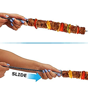 Blue Donuts 10 Pack Kabob Skewers for Grilling 17 Inch Kabob Skewers with Push Bar, Stainless Steel Skewers with Comfortable Handle Grip, BBQ Grilling Accessories