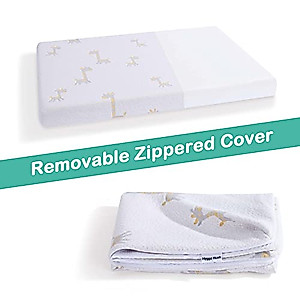 Portable Pack and Play Mattress Topper, Memory Foam Playpen Mattress with Removable Cover, Quiet and Odorless Playard Mattress Fits Pack N Play, 38"x26"x3"(Giraffe)