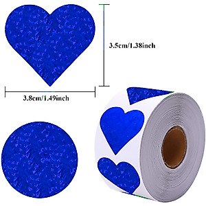 1.5" Glitter Blue Heart Stickers, Large Heart Labels Valentines Decor 500 per Roll, Valentine's Day Love Decorations for Wedding Anniversaries, Envelopes