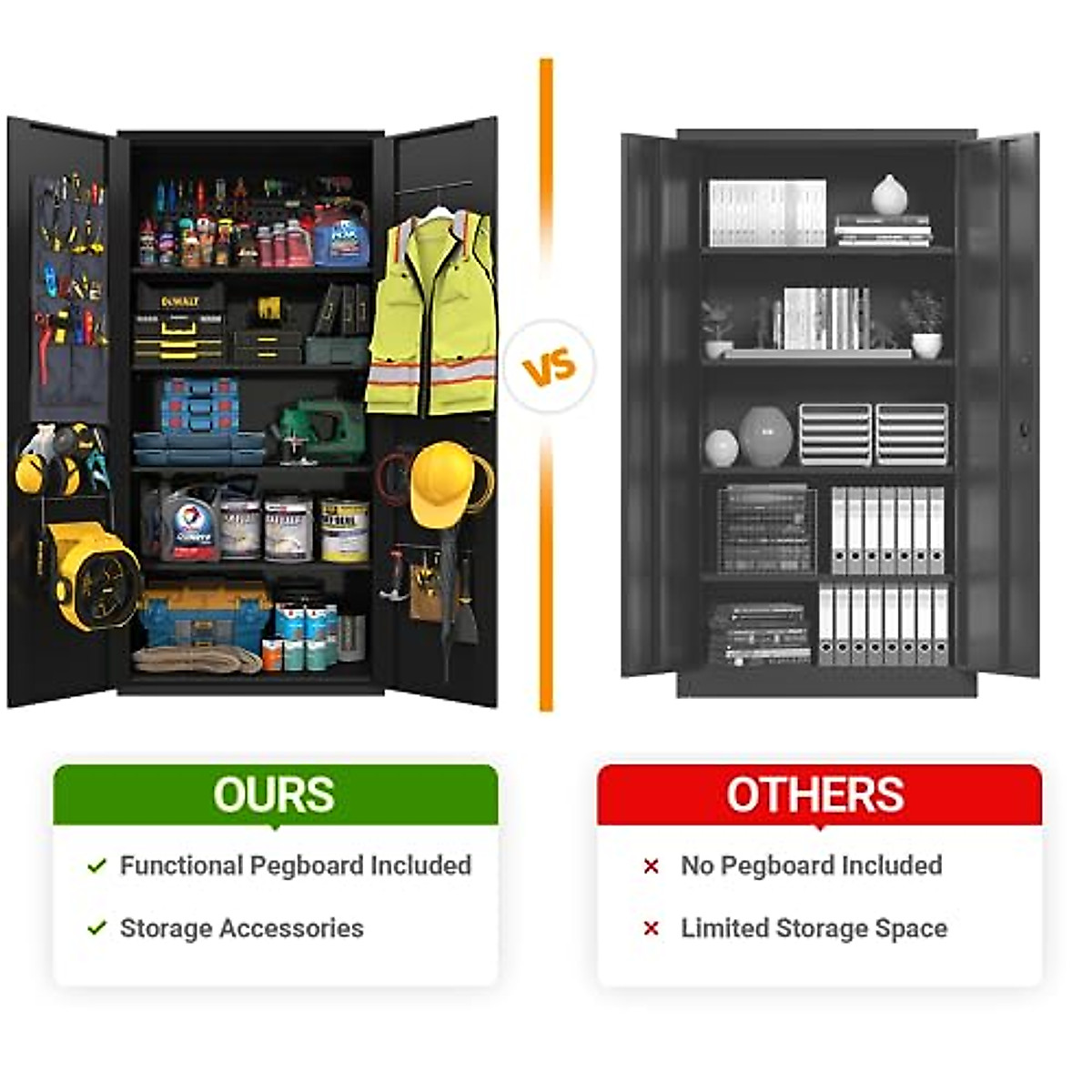 ANTISTA Metal Storage Cabinet - 72-Inch Black Lockable Garage Cabinet with Doors& 4 Adjustable Shelves | Heavy-Duty Steel Cabinet for Garage, Office, Pantry, Gym