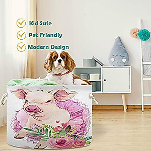 visesunny Storage Basket Cute Pig Pink Rose Nursery Hamper Basket Clothes Toy Storage Organizer Bin Box Collapsible Laundry Bag for Kid Room,Playroom,Bathroom,Living Room,Dorm,Office