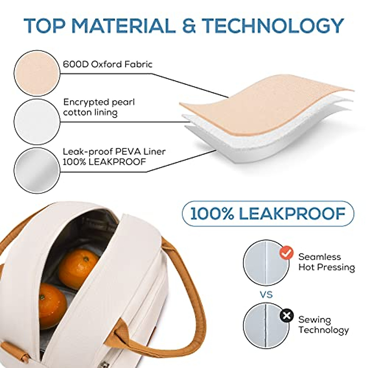 TOURIT Womens Lunch Bag Insulated Lunch Box Cute Lunch Bags for Women, Work, Picnic, Beige