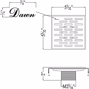 Dawn SYE050504 Yangtze River Series Square Shower Drain, 5-Inch