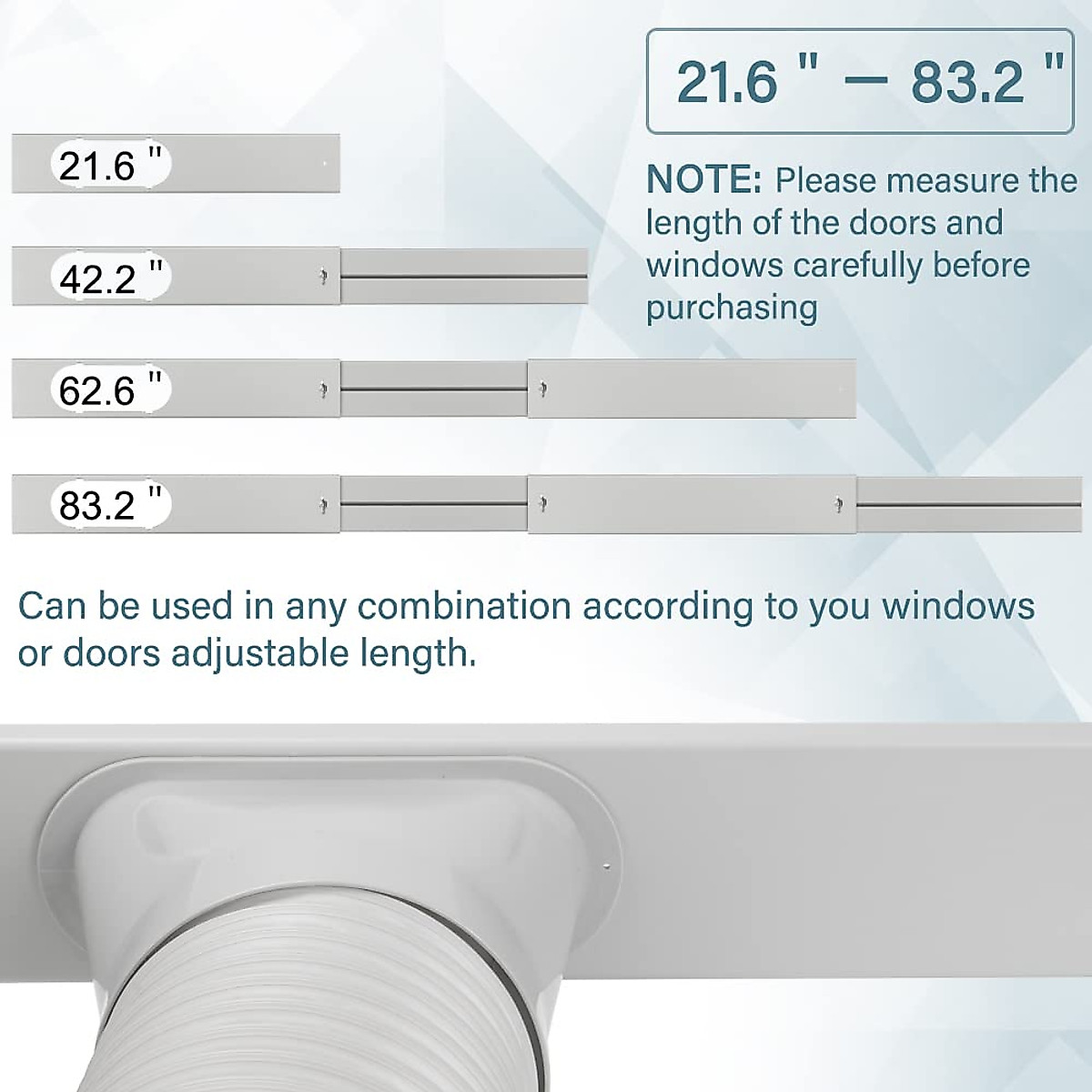 Portable Air Conditioner Window Kit with 5.9” Counter Clockwise Exhaust Hose，AC Window Vent Kit, Adjustable Vertical/Horizontal Sliding Window Kit Plates for AC Unit with 59 Inch Exhaust hose