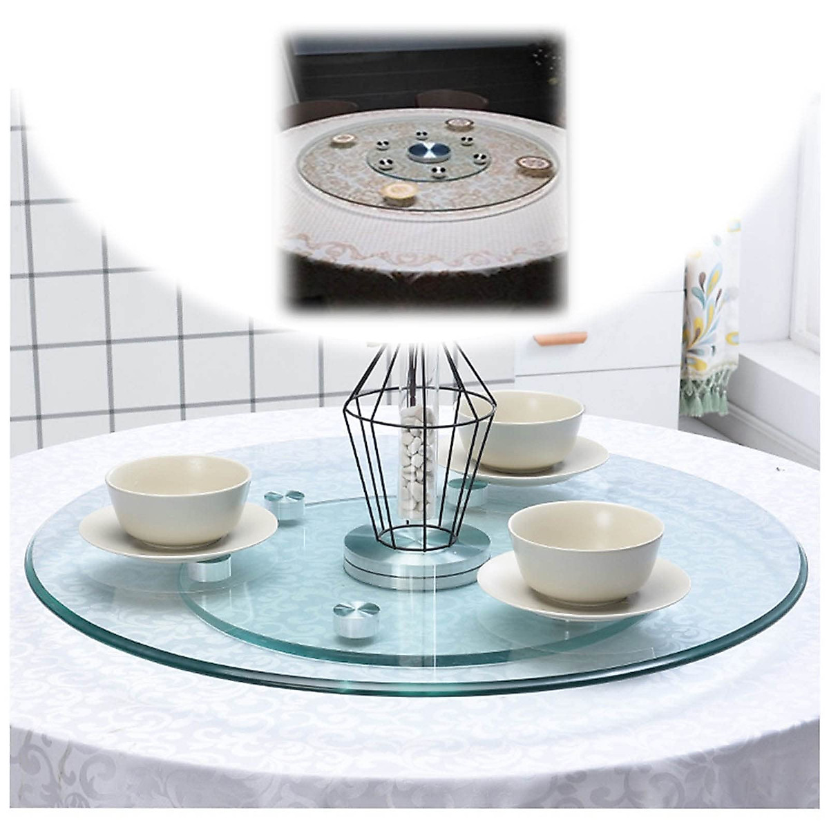 Heavy Duty Turntable Kitchen Lazy Susan, 24 in 28 in 36 in Round Rotating Turntable for Kitchen, Countertop, Office, Dining Table Serving Tray - Clear Spinning Smooth (Size : 60cm/23.6in)