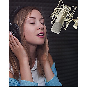 SUUNTOK AT2020 Shock Mount Universal Microphone Holder Spider Recording Mic Shockmount Stand Compatible with Many Condenser Mics Like Rode NT1-A NT2-A Procaster MXL 990 770 U87 (Champagne)