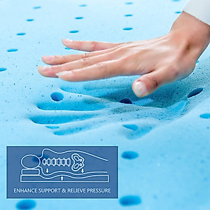 subrtex 3 Inch Memory Foam Mattress Topper Queen Gel-Infused Cooling Pad Pressure Relief Ventilated Bed Mattresses Topper, CertiPUR-US Certified