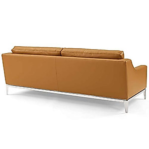 Modway Harness 83.5" Leather Sofa in Tan with Stainless Steel Base
