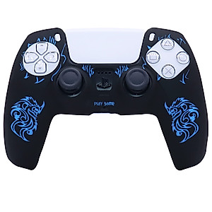 HLRAO Laser Engraved Dragon Silicone Case Skin Case (Radiation) for PS5 Controllers x 1 with Laser Dragon Thumb Grips x 2.
