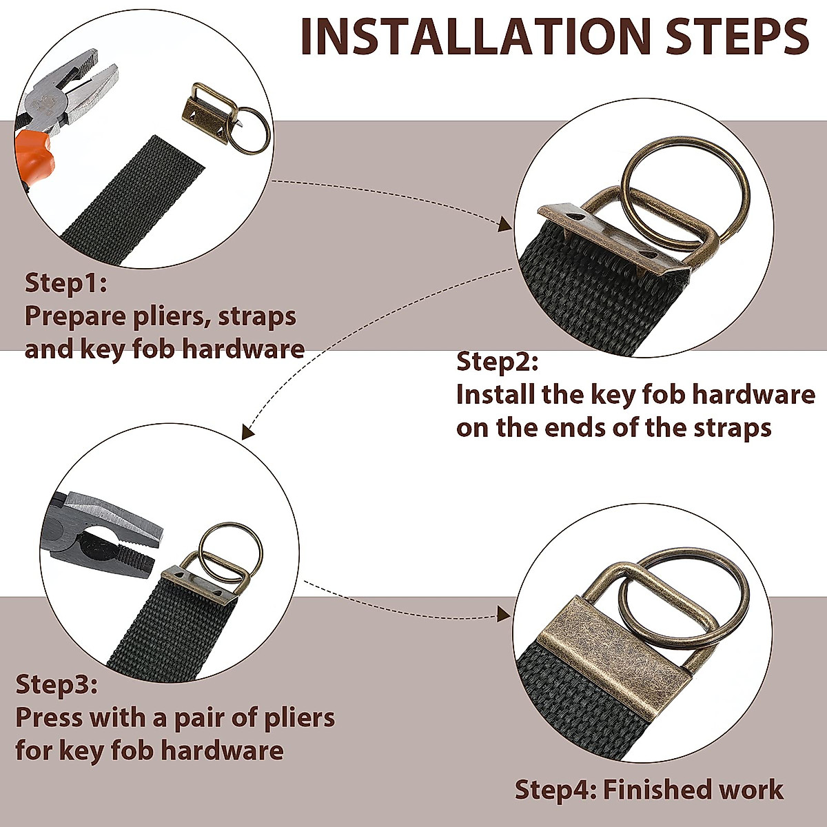 Tenare 180 Pcs Key Fob Hardware 6 Colors Keychain Fob Wristlet Hardware with Key Ring Key Fob Chain Hardware 1 Inch (180 Pcs)