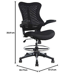 OFFICE FACTOR Stool Clerk Teller Drafting Chair Reception Black Mesh Flip up Armrest Molded Seat with a Single Handle Mechanism (Stool Black MESH Fabric)