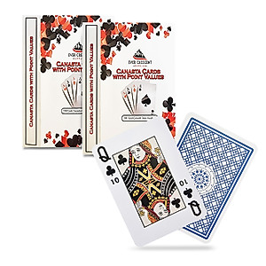 Ever Crescent Supplies Canasta Cards with Point Values, Tray and Score Pads Set. Includes 2 Deck of Cards, Revolving Holder, and 50 Scoring Sheets.