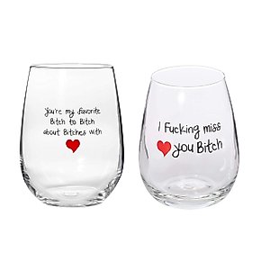 Artisan Owl I Fucking Miss You Bitch and You're My Favorite Bitch To Bitch About Bitches With 17 oz Stemless Wine Glass