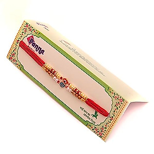 Rakhi For Brother Set of 2 With Greeting Card, Beautiful Designer Raksha Bandhan Rakhi Gift Set For Brother Bhaiya Bhai Bro, Traditional Indian Style Rakshbandhan Rakhi Gifts For Brother