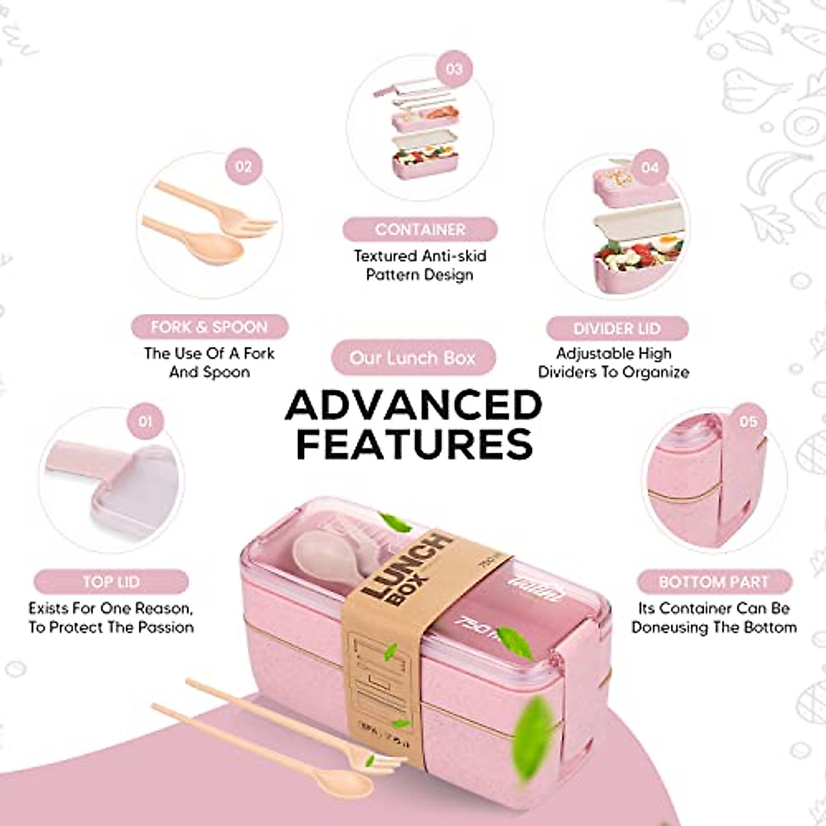 TARLINI | Stackable Bento Lunch Box for Adults - Bentgo-Inspired Design - Microwave & Dishwasher Safe - Aesthetic & Cute Meal Container - Perfect for Work, On-the-Go - Hot Food, Lunchboxes, Meal Prep