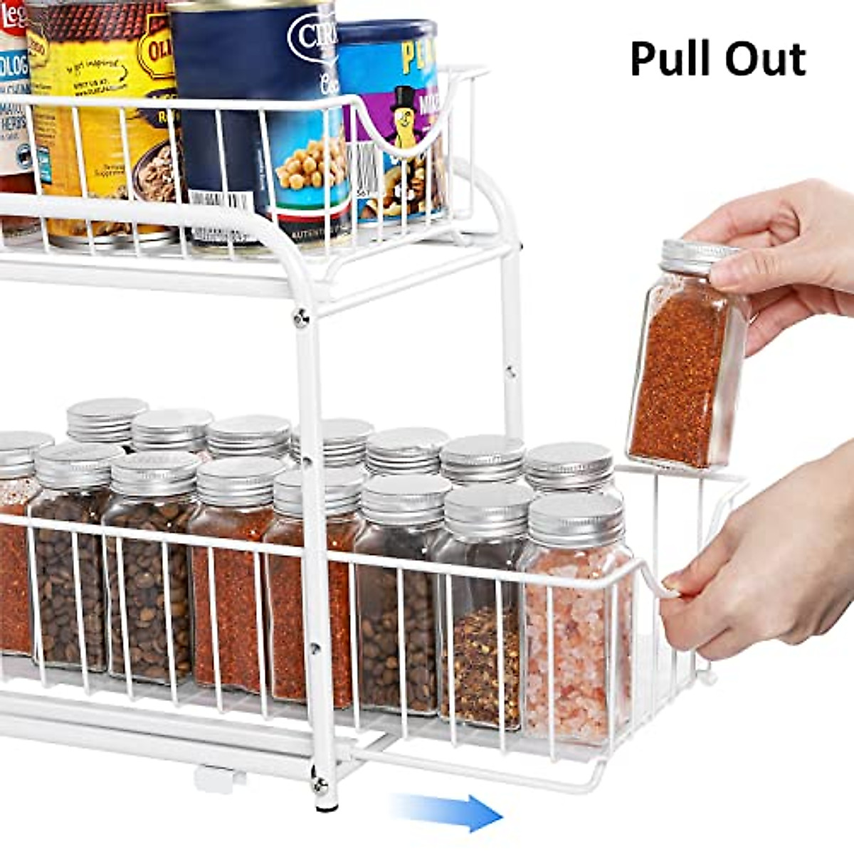 LIANTRAL 2 Tier Under Cabinet Organizer with Sliding Storage Drawer, Pull Out Cabinets Organizer Shelf, Multi-purpose Stackable Bathroom Sink Organizer Cabinet, White.