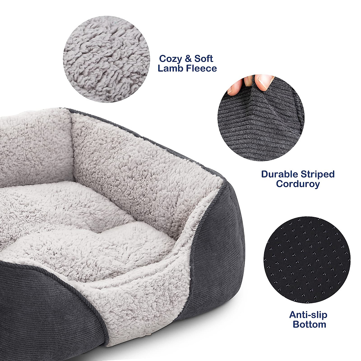 Siooko Large Dog Beds for Large Dogs Machine Washable Rectangle Pet Beds with Anti-Slip Bottom, Soft Sleeping Dog Sofa Bed Durable (30'', Grey)