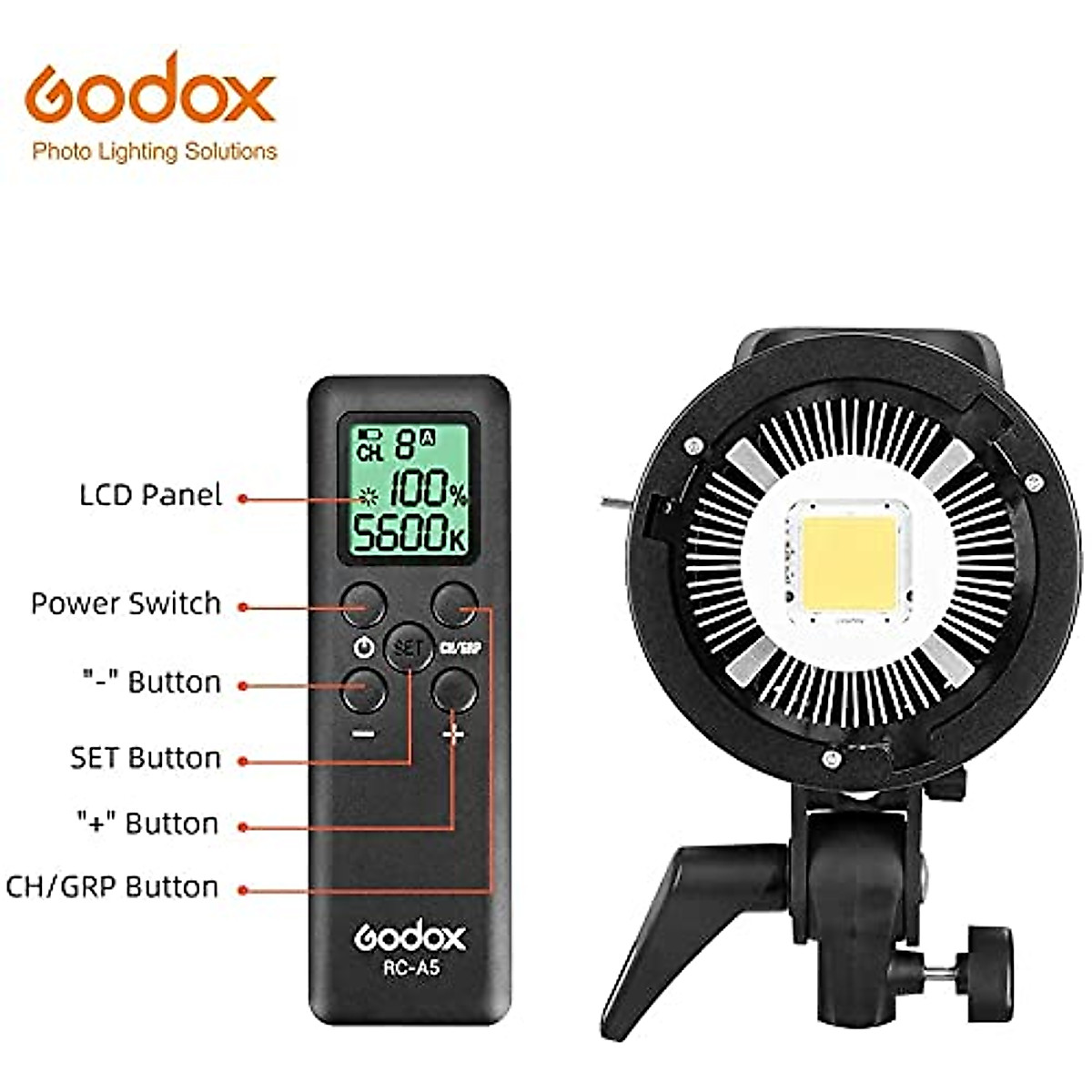 Godox SL-60W CRI 95+ LED Video Light SL60W White 5600±300K Version 60WS Bowens Mount Wirelessly Adjust Brightness, 433MHz Grouping System + Reflector