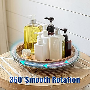 NIKKY HOME 12 Inch Turntable Lazy Susan Organizer for Cabinet Pantry Kitchen Countertop Refrigerator Cupboard, Wood Beaded Decorative Serving Tray Spice Organizer, Distressed White