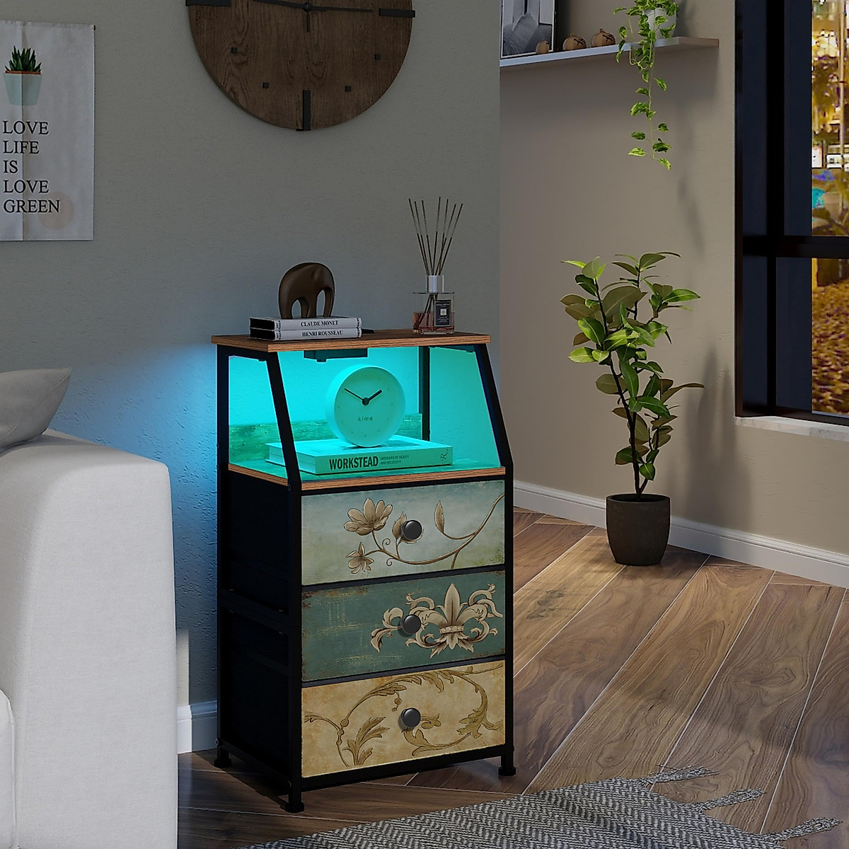 Tohomeor Dresser with Fabric Drawers Nightstand with 2 Tier Shelf Storage Tower for Bedroom Hallway Entryway Closet Organizer Sofa Beside Table Furniture (Multi, 3 Drawers)