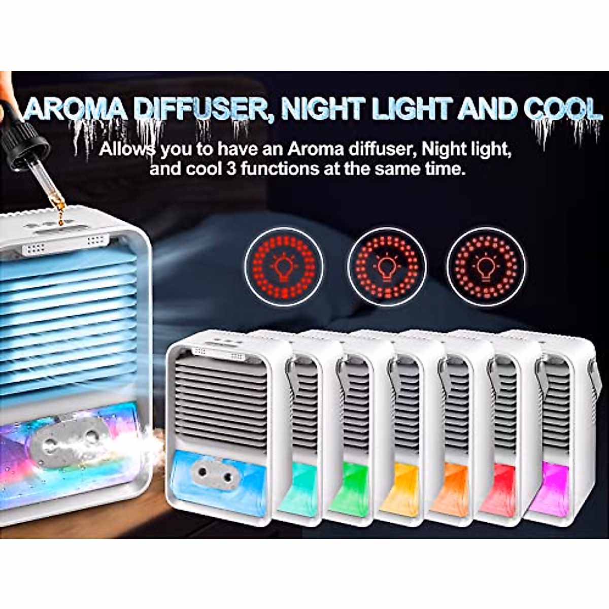 Portable Air Conditioner Fan, Personal Space Air Cooling Fan for Home Office Room, Personal Evaporative Cooler & Humidifier, with Handle/LED Light/Humidifier, for Small Room/Dorm/Bedroom/Camping