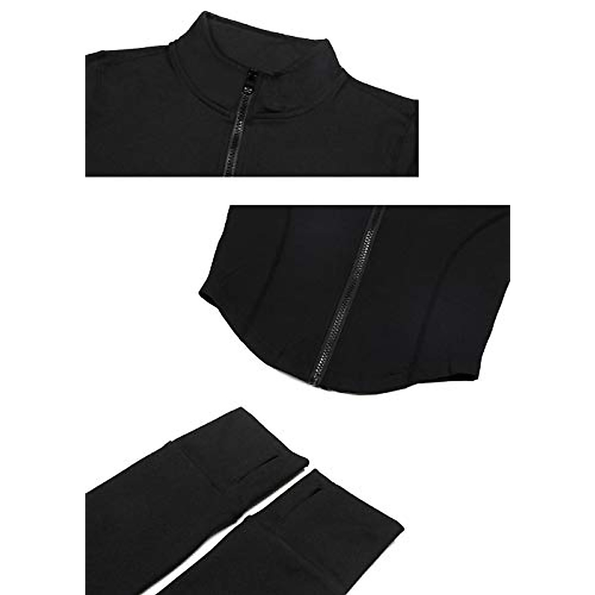 Gihuo Women's Athletic Full Zip Lightweight Workout Jacket with Thumb Holes (Black01, Medium)