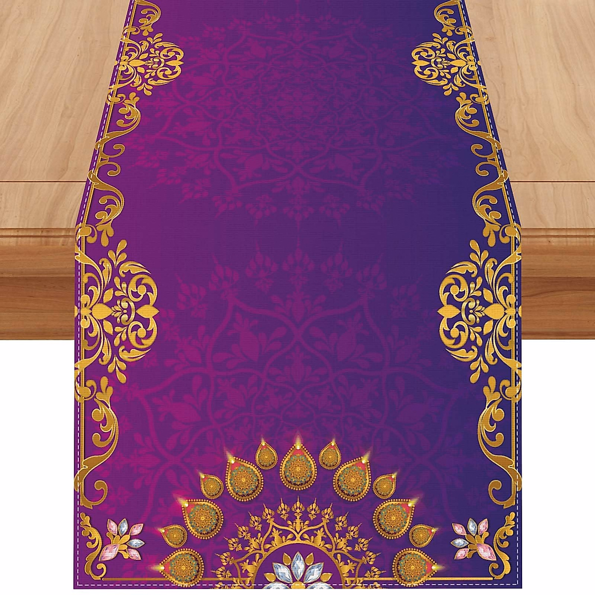 Jiudungs Linen Diwali Table Runner 72 Inches Long Diwali Table Cloth Diwali Table Decorations Diwali Decor Indian Diwali Decorations and Supplies for Home