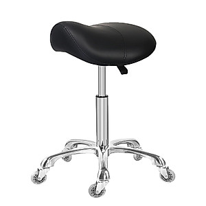 Saddle Stool Rolling Ergonomic Swivel Chair for Dental Office Massage Clinic Spa Salon,Adjustable Hydraulic Stool with Wheels (Without Backrest, Black)