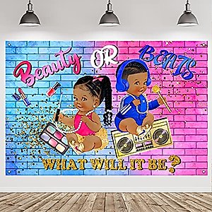 Gender Reveal Backdrop Baby Shower Decorations Beauty or Beats Boy or Girl He or She Gender Reveal Party Supplies Hip Hop 90s Graffiti Fresh Prince Princess Gender Reveal Decorations