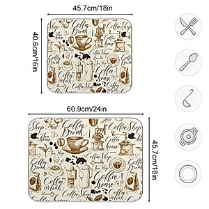 Coffee Dish Drying Mat for Kitchen Counter,Funny Coffee House Coffee Cup Spill Coffee Maker Microfiber Absorbent Dish Drainer/Rack Pads Heat Resistant Drying Mat Kichen Sink Accessories 16"x18" Beige
