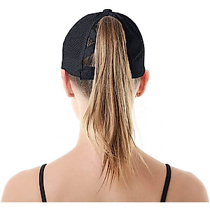 Goiwizz Womens Criss Cross Ponytail Hat Baseball Cap Adjustable High Messy Bun Ponycap Hats Quick Drying Mesh Trucker Hat for Outdoor Sports Travel Navy