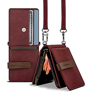 GOOSPERY Wallet Case Compatible with Galaxy Z Flip, Detachable Card Holder 2 Card Pocket Storage Premium PU Leather Adjustable Cross-Body Strap Attached Earbud Cord Organizer (Burgundy) ZFLP-DAR-BD