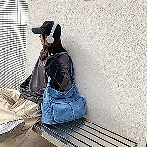Yohora Denim Shoulder Bag Casual Style Lightweight Retro Travel Shopper Crossbody Handbag for Teen Girls Women