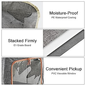 Homzing Closet Storage Bins Stackable Organizer Foldable Double Zipper Blanket Storage Bags 24L Storage Containers Linen Fabric 3 Pack for Bedding Closet Bedroom（Grey）