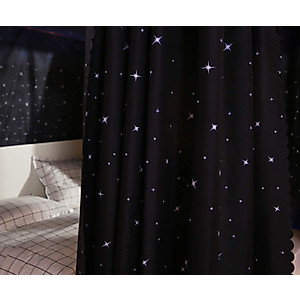 Mengersi Galaxy Star Canopy Bed Curtains Full Size,Canopy Curtains Bedroom Decoration for Girls Adults Windproof Lightproof Bed Canopies Child Gift (Black)