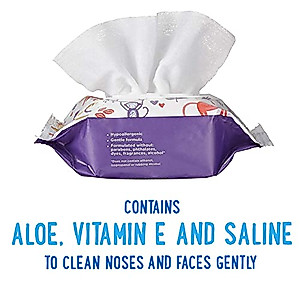 Amazon Brand - Mama Bear Saline Nose and Face Baby Wipes, Hypoallergenic, Unscented, 180 Count (6 Packs of 30)