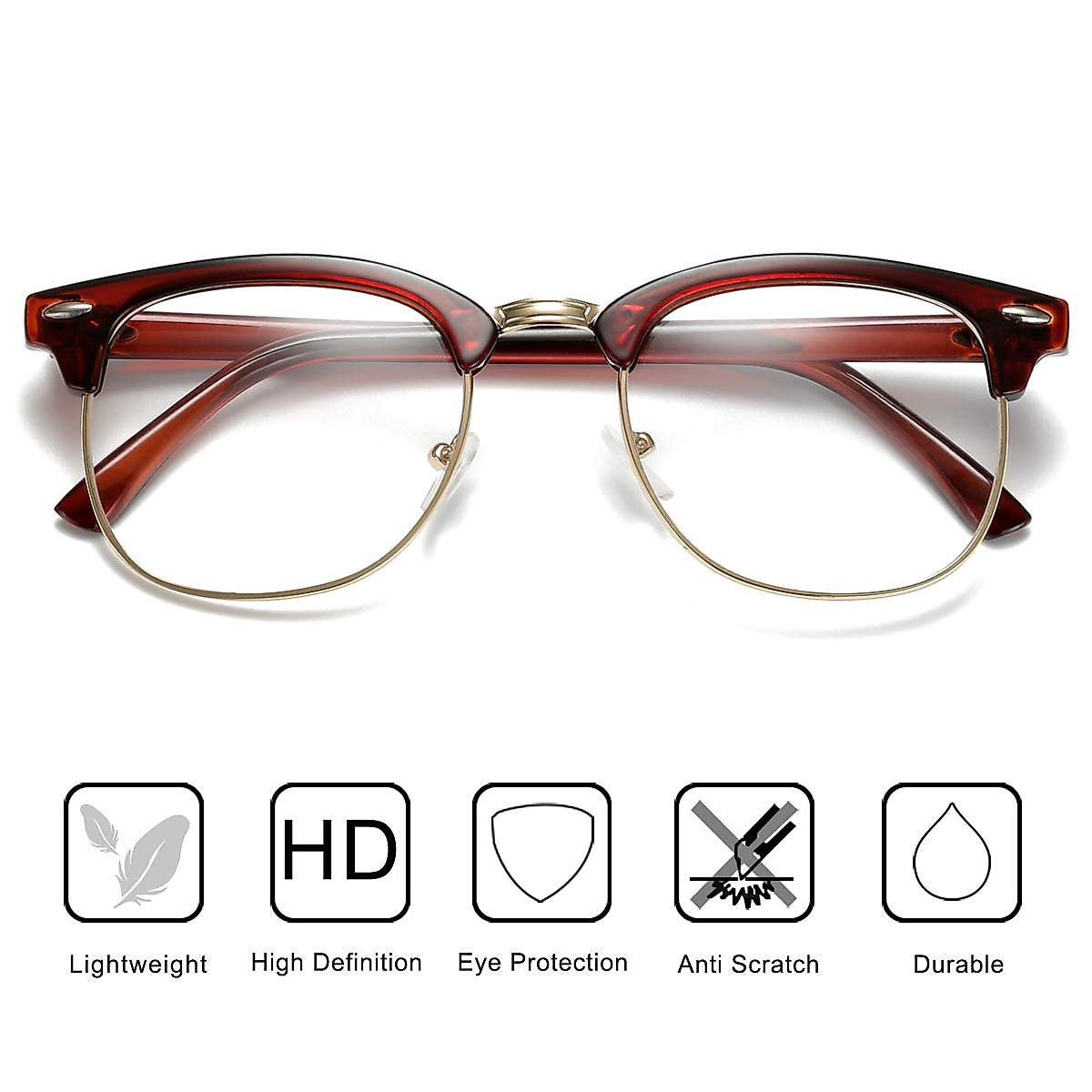 aisswzber Fashion Vintage Classic Semi-Rimless Half Frame Clear Lens Glasses