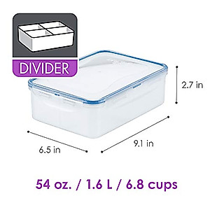 LOCK & LOCK Easy Essentials Food Storage lids/Airtight containers, BPA Free, Rectangle-54 oz-for Snacks (4 Section), Clear