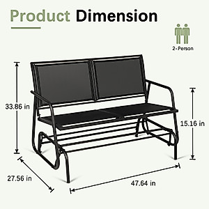 Incbruce Patio Rocking Chair with Textilene Fabric Outdoor Glider Bench for 2 Person, Seating Loveseat Steel Frame for Porch, Patio, Garden (Black)