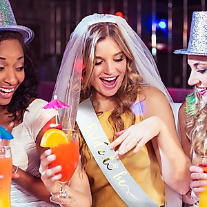 CIEHER Bride To Be Sash & Veil, White & Gold, Bridal Shower Bachelorette Party Decorations Set, One Size Fits All for Women Girls, 2 Piece Set