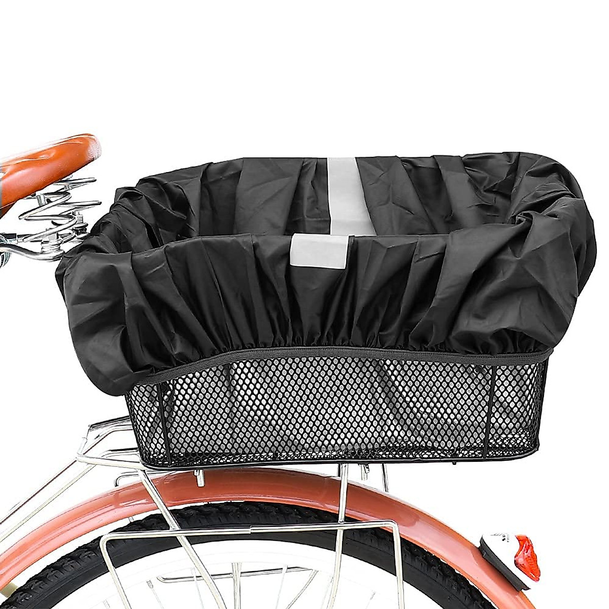 ANZOME Rear Bike Basket - Heavy-Duty Iron Wire Bicycle Cargo Rack with Reflective Waterproof Cover