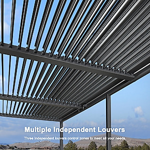 PURPLE LEAF Louvered Pergola with String Lights 11.4' x 17.5' Large Patio Aluminum Pergola with Independent Adjustable Rainproof Roof Hardtop Pergola for Outdoor Deck Garden Yard