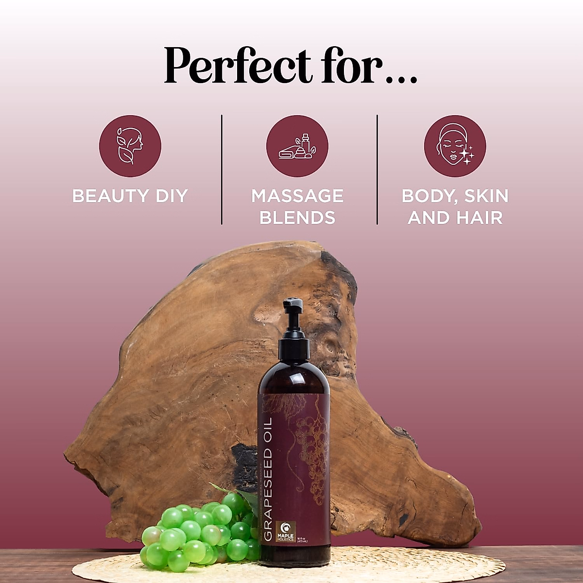Pure Cold Pressed Grapeseed Oil - Hydrating Grapeseed Oil for Hair Skin and Nails Plus Carrier Oil for Essential Oils Mixing - Pure Grapeseed Oil for Skin Beauty DIYs and Facial Skin Care Products